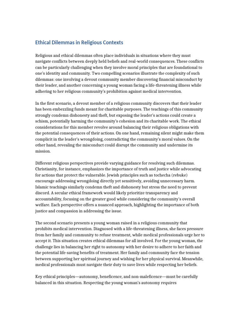 Ethical Dilemmas in Religious Contexts | PDF | Autonomy | Justice