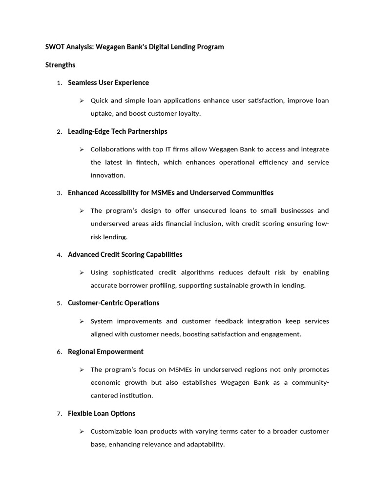 SWOT Analysis Digital Credit | PDF | Loans | Banks