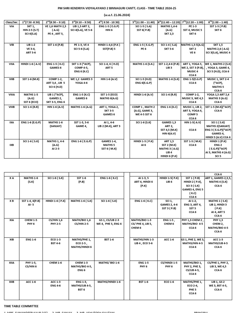 Time Table Wef 21.06.2024 | PDF