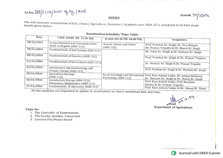 Semester. 1 ST Time Table For Mid Sem. Exam | PDF