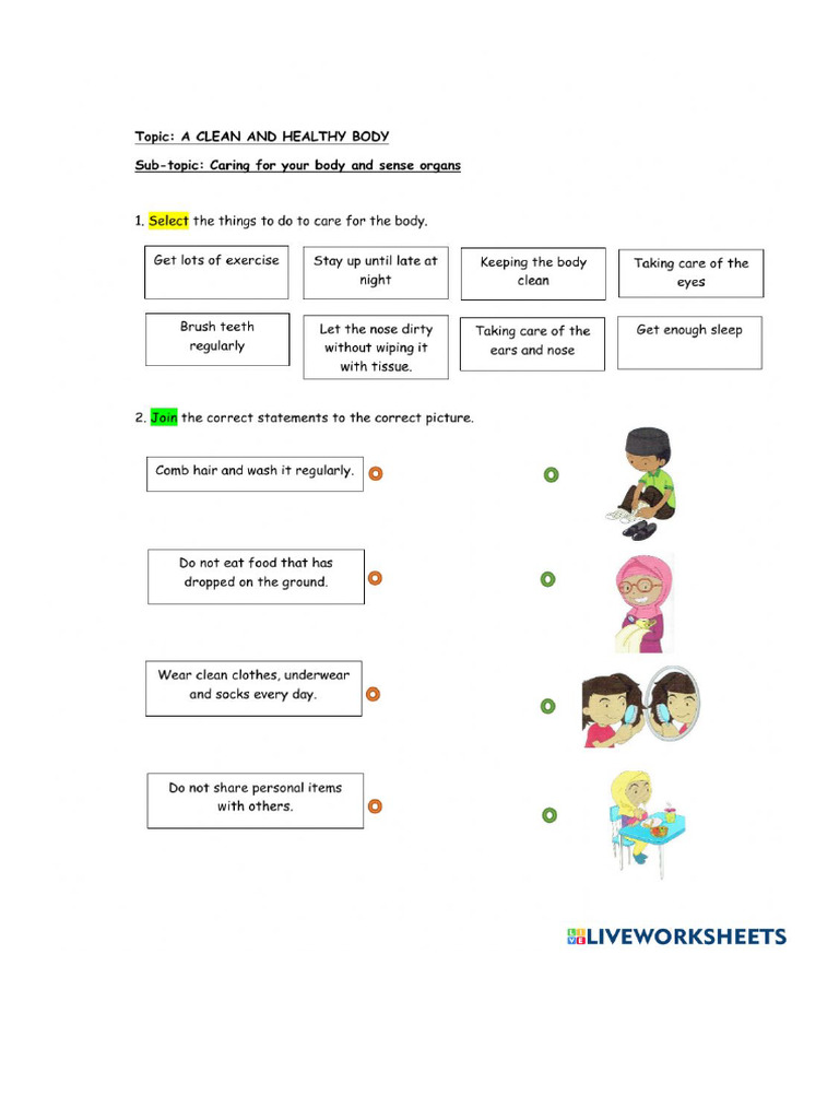 ESL - Healthy Body Worksheet | PDF