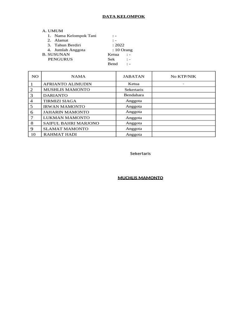 Contoh Data Kelompok Tani | PDF