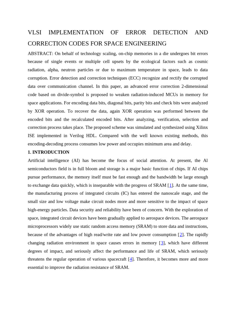 Vlsi Implementation Of Error Detection And Correction Codes For Space