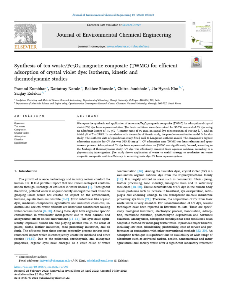 VVI Fe3o4 Tea waste-CV-mechanism | PDF | Adsorption | Physical Sciences