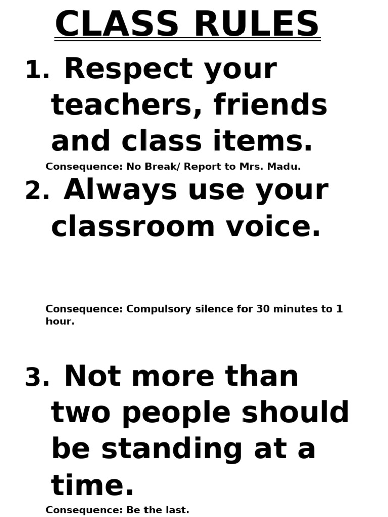 CLASS RULES With Consequence | PDF