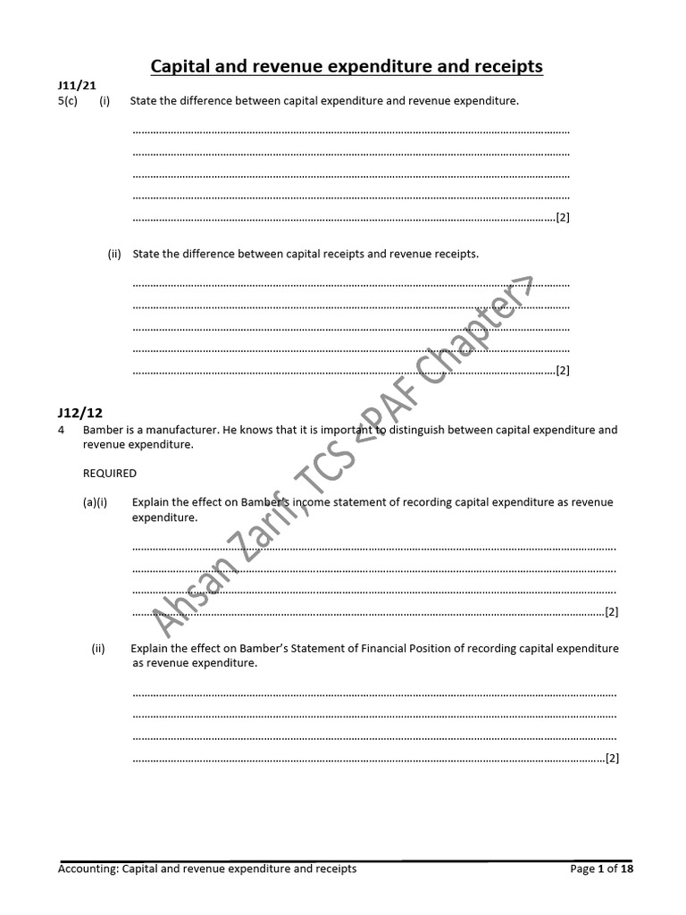 Accounting for Capital vs Revenue | PDF | Debits And Credits | Expense
