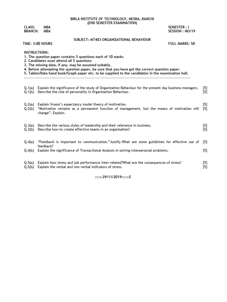 Mt403 Organizational Behaviour - Mo19 | PDF | Organizational Behavior ...