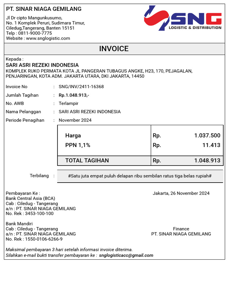 Invoice PT. Sinar Niaga Gemilang | PDF