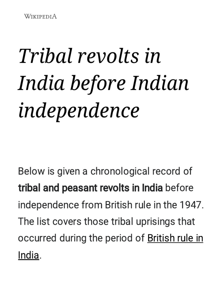 Tribal Revolts in India Before Indian Independence - Wikipedia | PDF ...