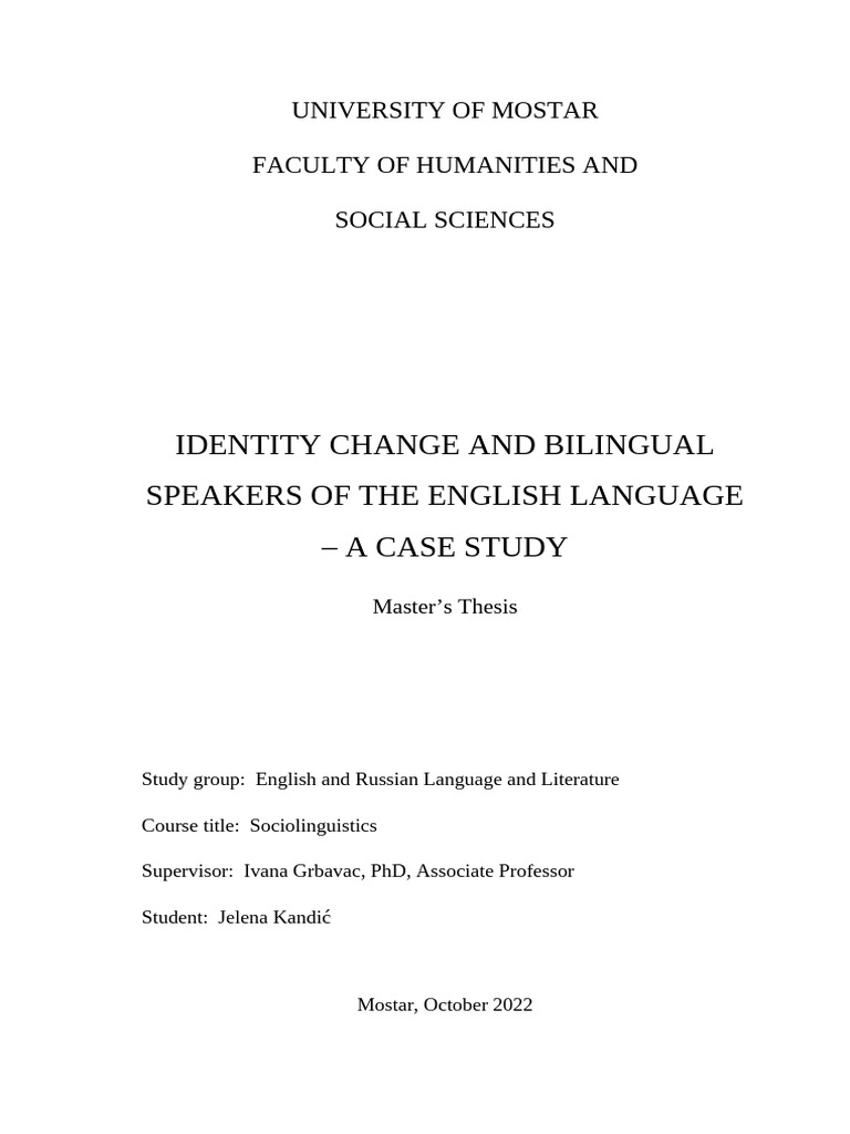 Identity Change and Bilingual Speakers of The English Language - A Case Study | PDF ...