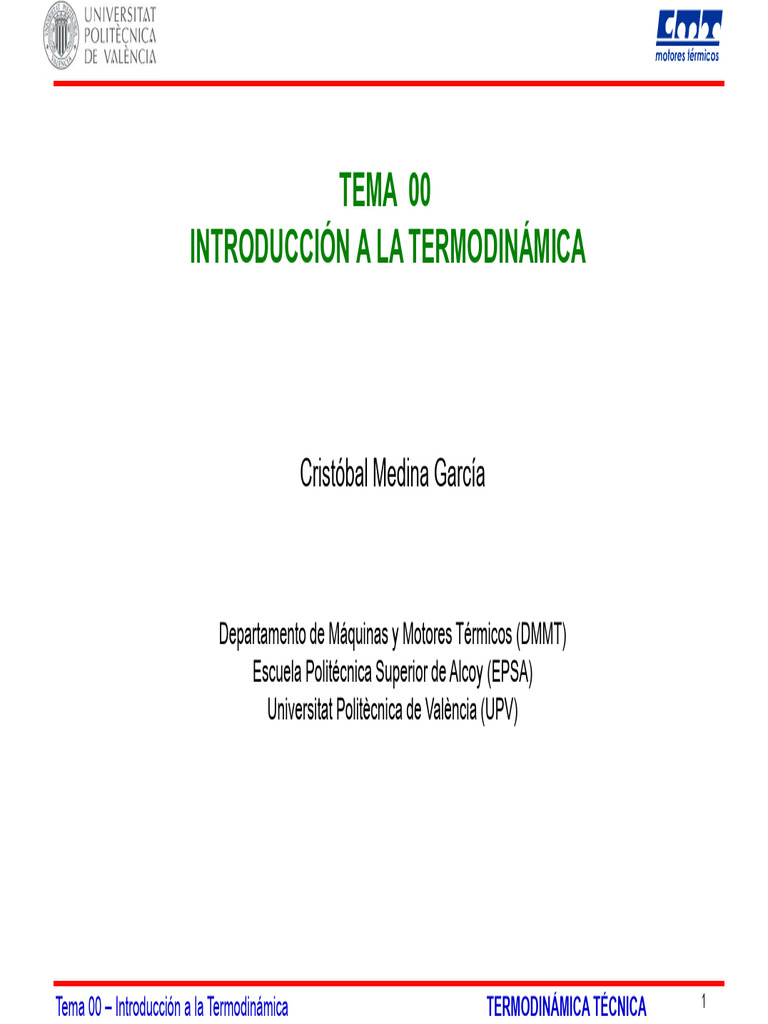 Tema - 00 - Introduccion - Termodinamica Cristóbal | PDF | Termodinámica | Máquina de vapor