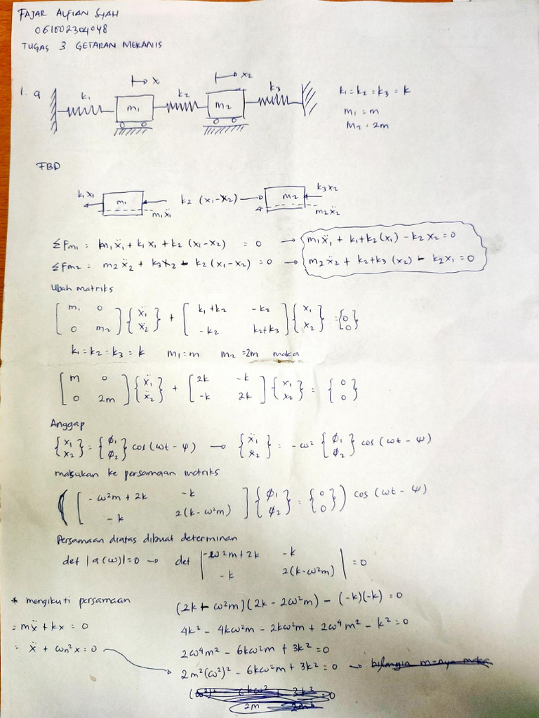 Tugas 3 Getaran Mekanis Fajar Alfian Syah 061002304048 | PDF Tugas 3 Getaran Mekanis Fajar Alfian Syah 061002304048 | PDF