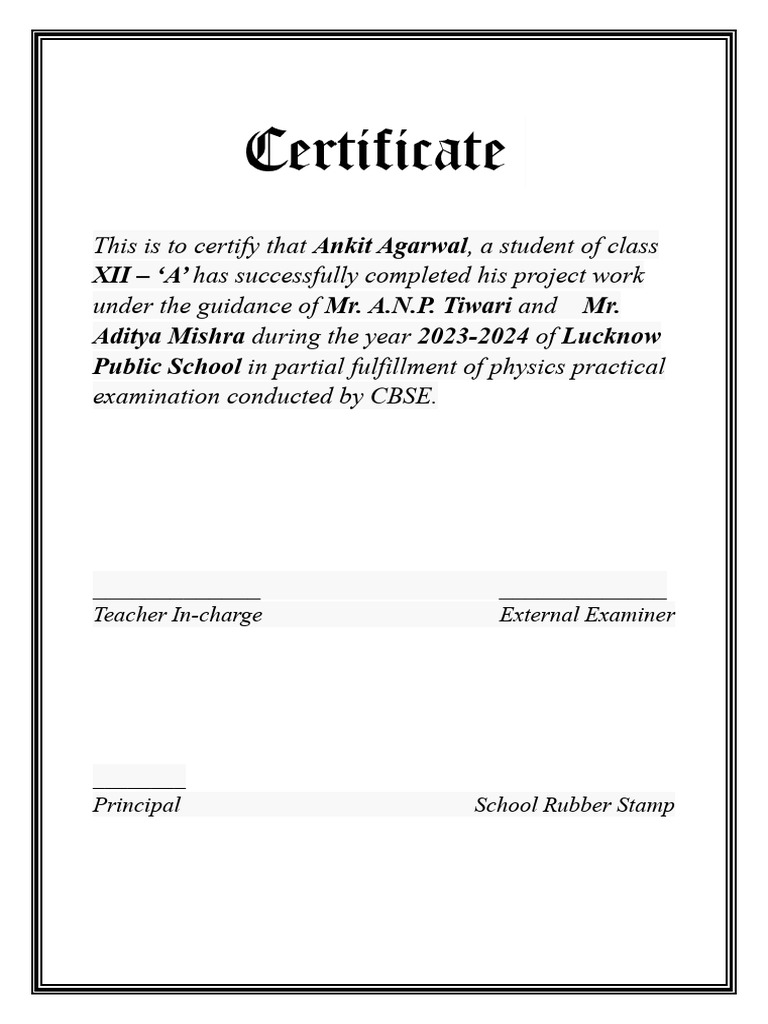 Physics Project File (Certificate) | PDF