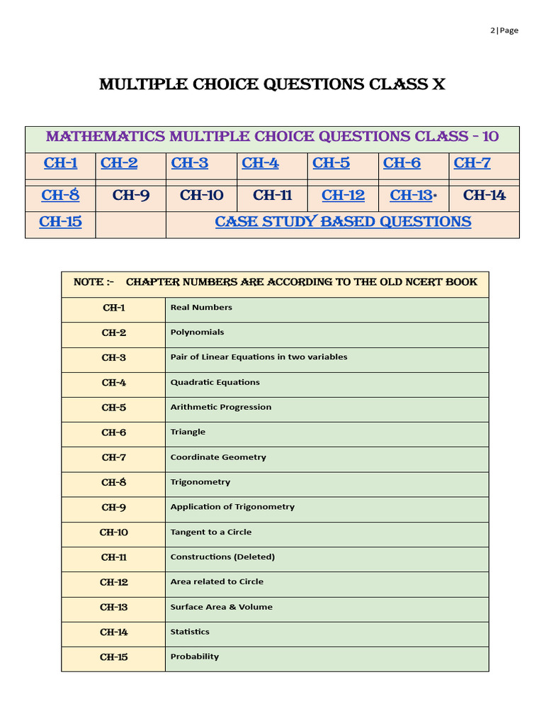 MCQ Class X Link File Maths | PDF