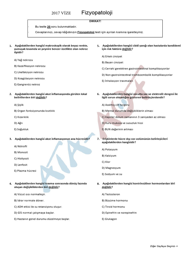 Ata Aöf Fizyopatoloji 2017 Vize | PDF