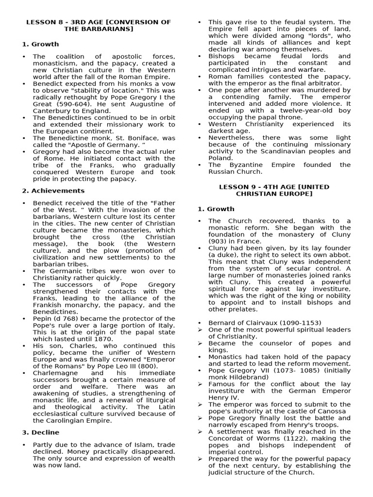 Lesson 8 3RD Age and Lesson 9 4TH Age | PDF | Pope | Middle Ages