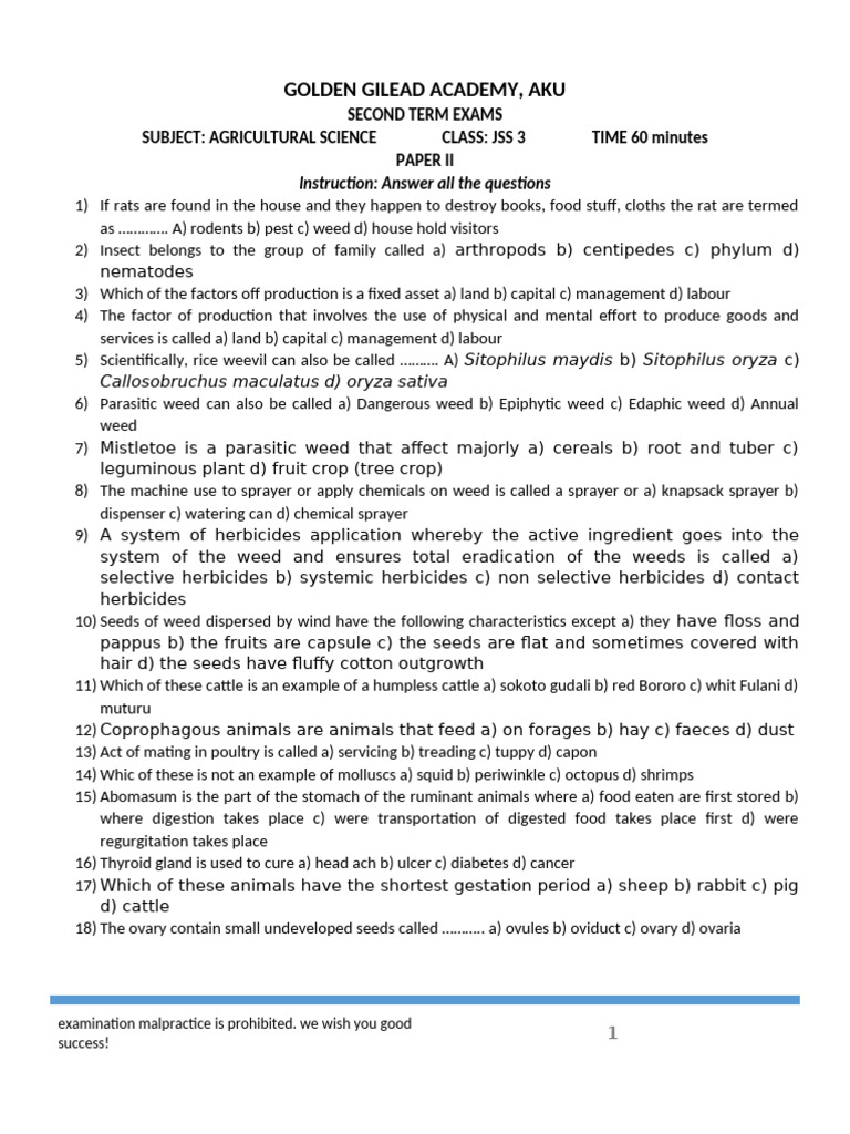 Jss 3 Agric Science Mock 2 | PDF | Invoice | Grafting