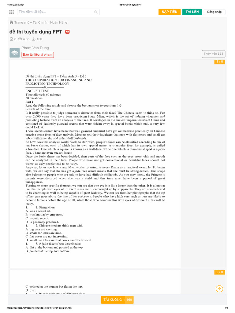 đề thi tuyển dụng FPT | PDF