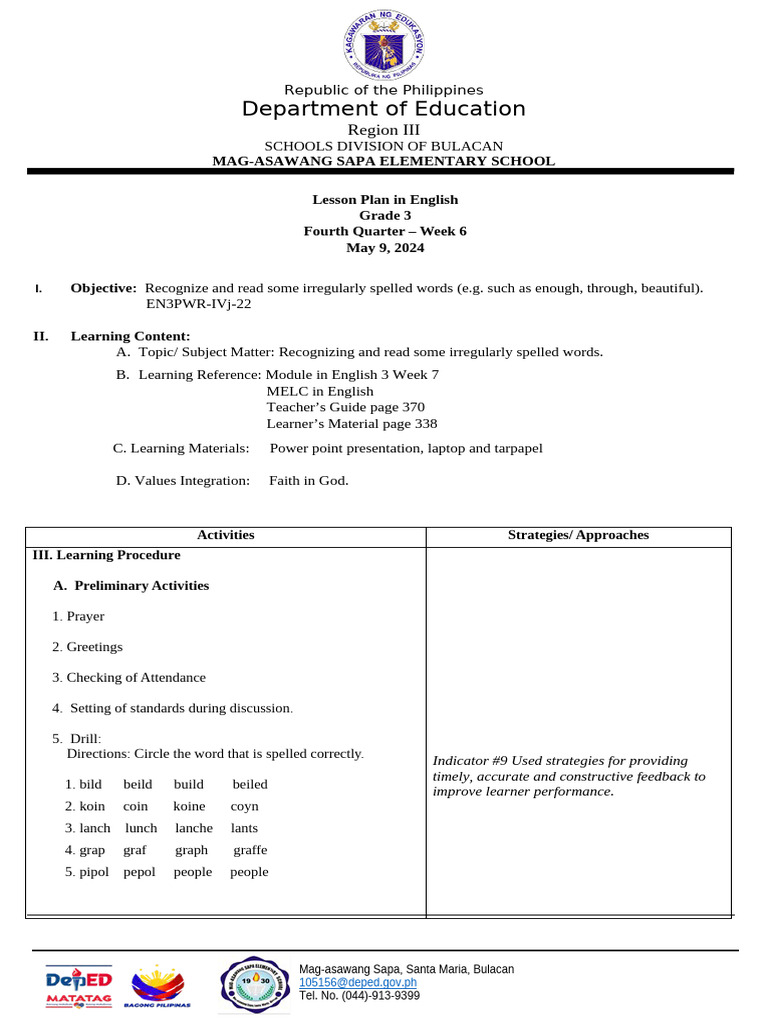 DLP in English 4th COT-4As-for Scribe | PDF | Literacy | Learning