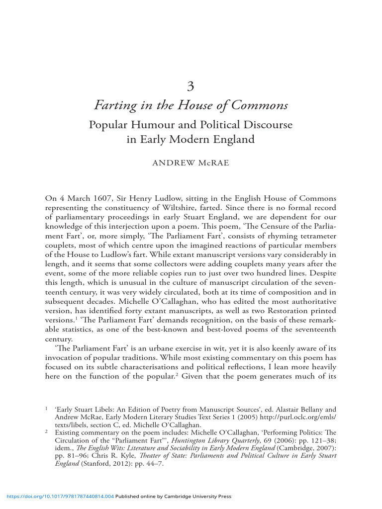 Farting in The House of Commons Popular Humour and Political Discourse ...