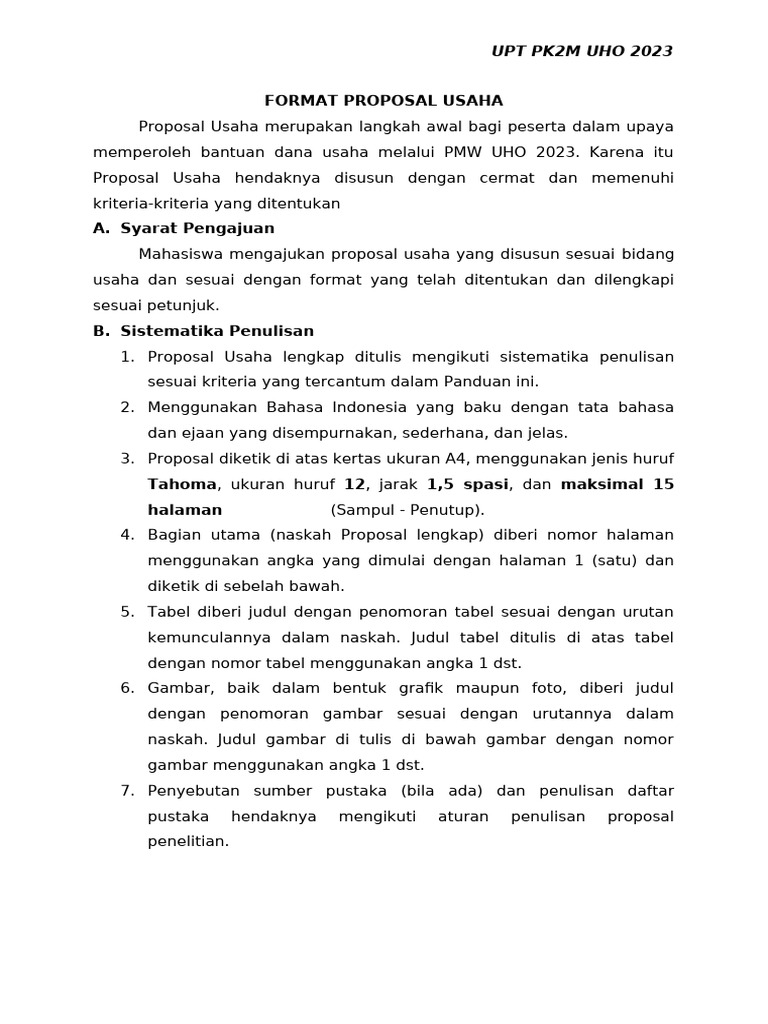 Format Proposal Usaha PMW Uho 2023 | PDF