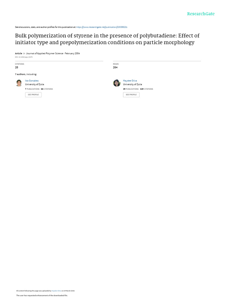 Bulk Polymerization of Styrene in The Presence of Polybutadiene: Effect ...