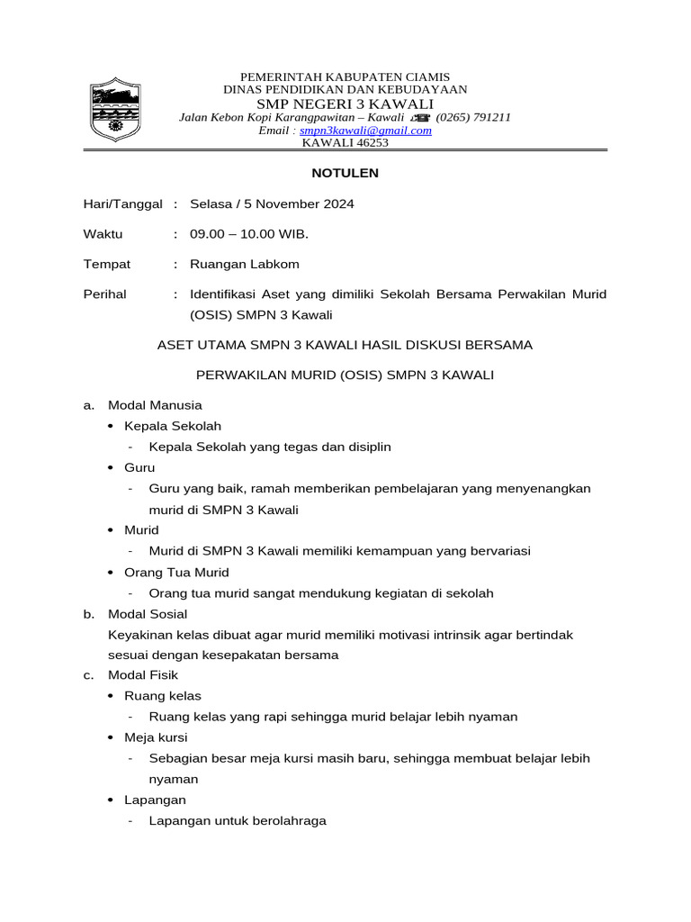 Notulen Perwakilan Siswa (Osis) | PDF