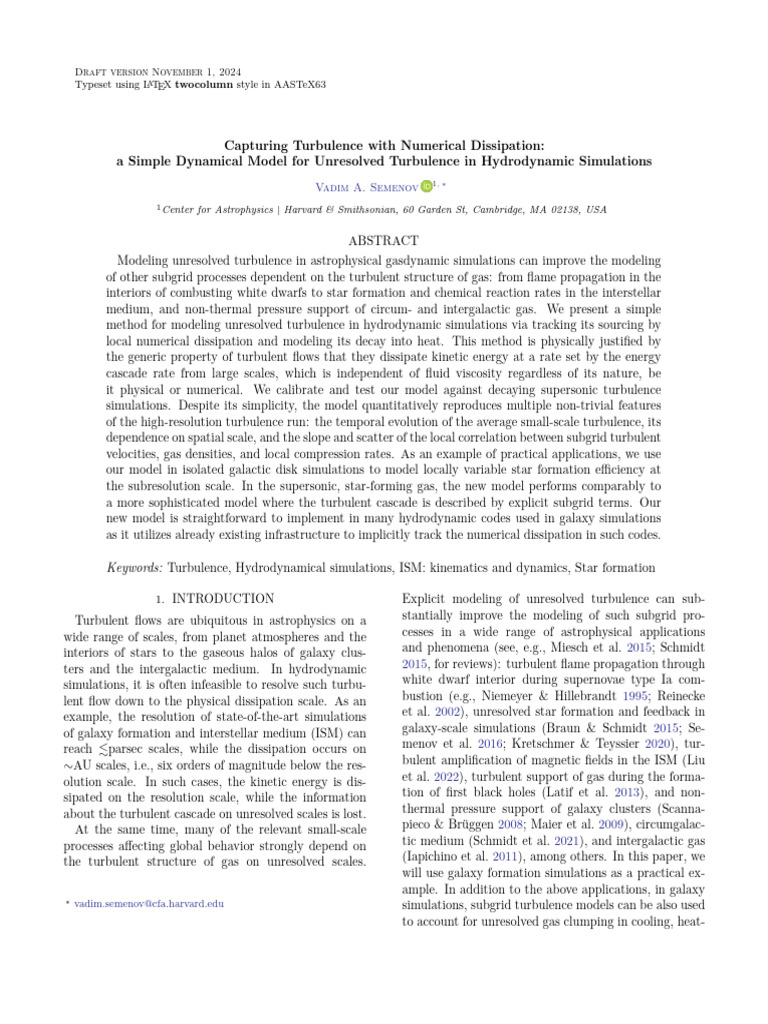 Capturing Turbulence With Numerical Dissipation: A Simple Dynamical Model For Unresolved ...