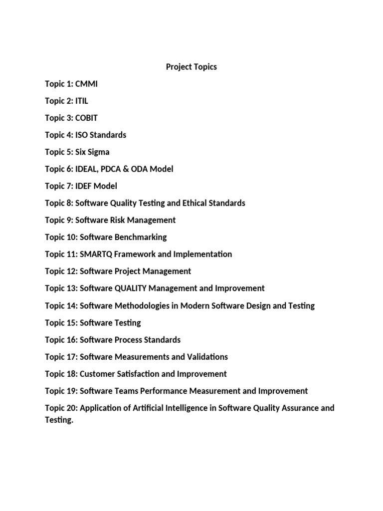 Software Quality Management Project Topics | PDF | Quality Management ...