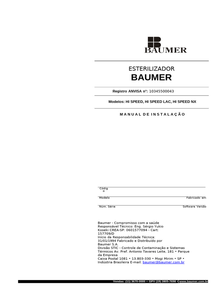 Manual Autoclave Baumer | PDF | Magnésio | Eletricidade