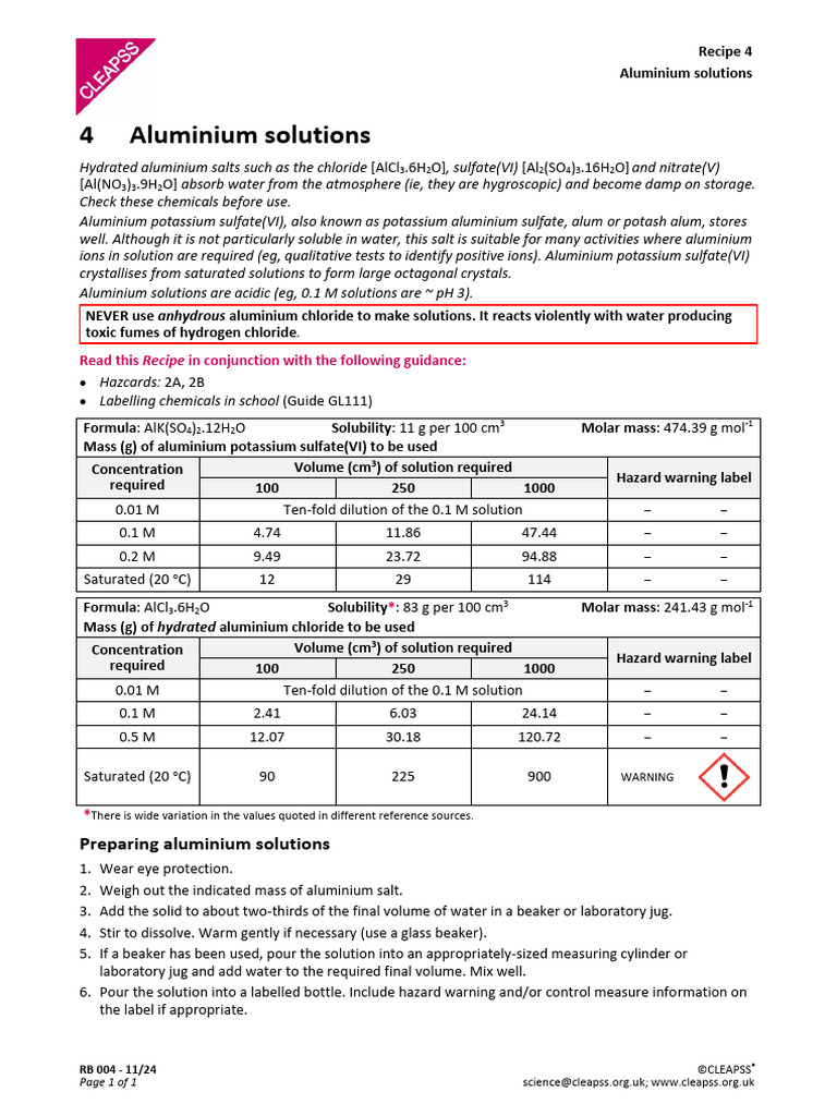 RB004 Aluminium Solutions | PDF | Sulfate | Aluminium