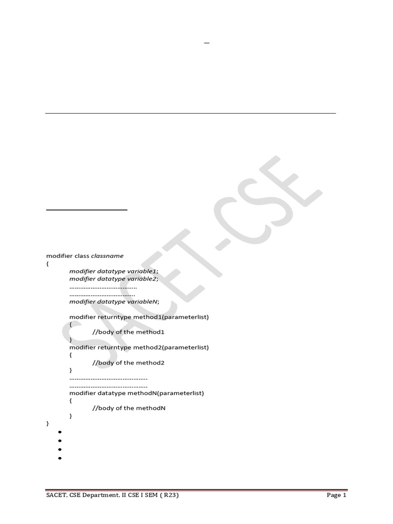 Ooptj r23 Unit 2 | PDF | Class (Computer Programming) | Parameter (Computer Programming)