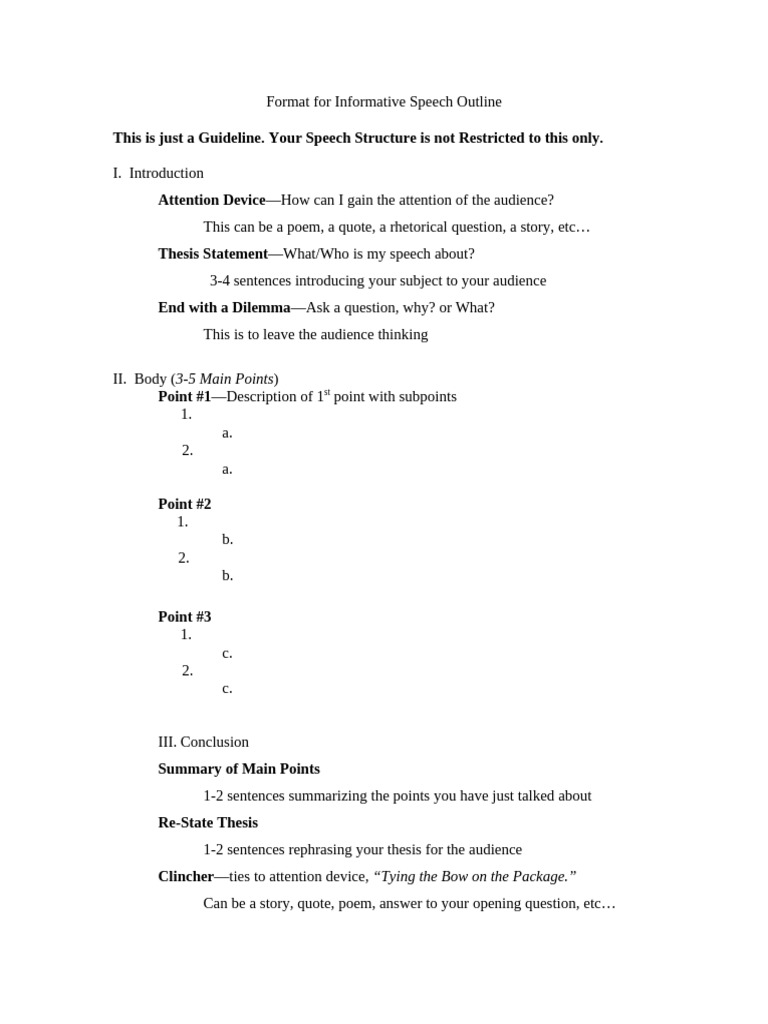 Informative Speech Outline PDF | PDF