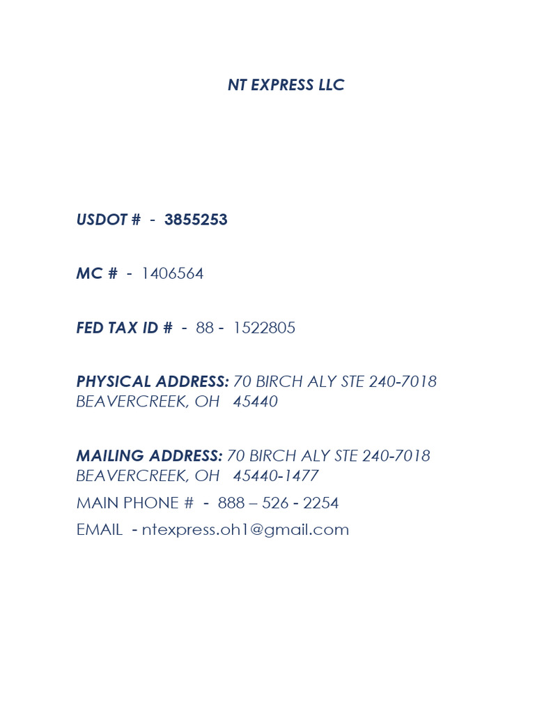 NT Express LLC Carrier Package | PDF