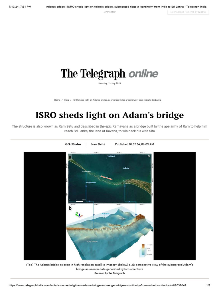 Adam's Bridge - ISRO Sheds Light On Adam's Bridge, Submerged Ridge A ...