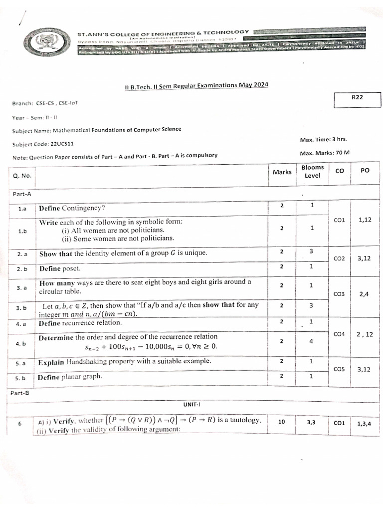 DMGT r22 Regular Question Paper With Key May 24 | PDF