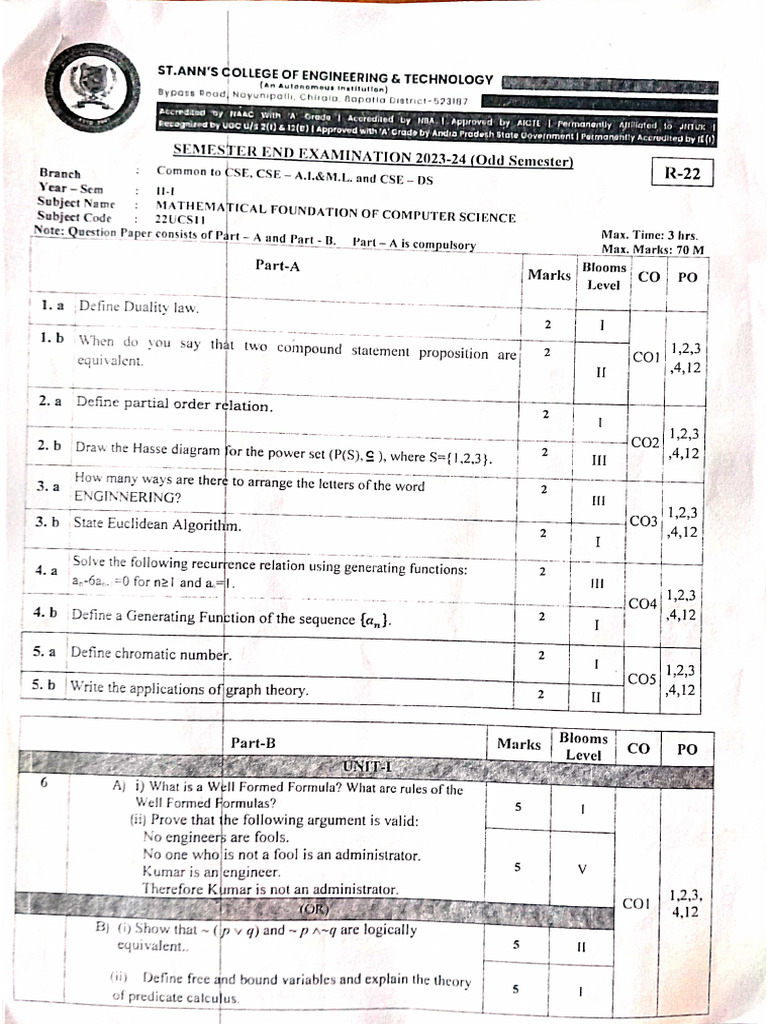 DMGT r22 Regular Question Paper With Key Dec. 23 | PDF