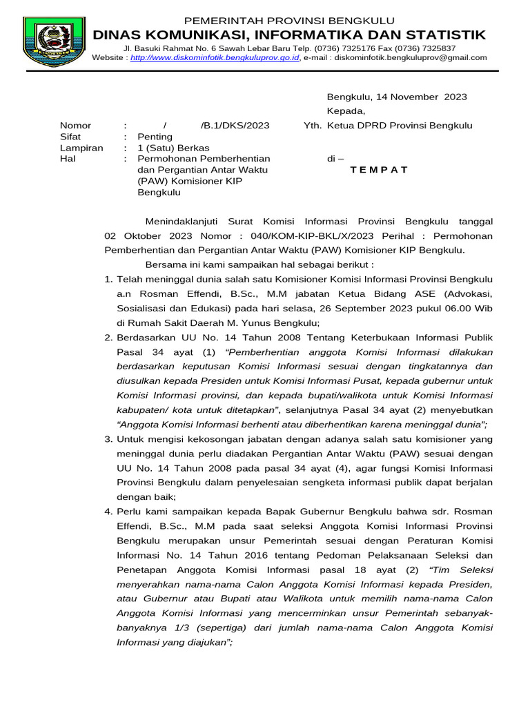 Surat Paw November 2023 (Gubernur) | PDF