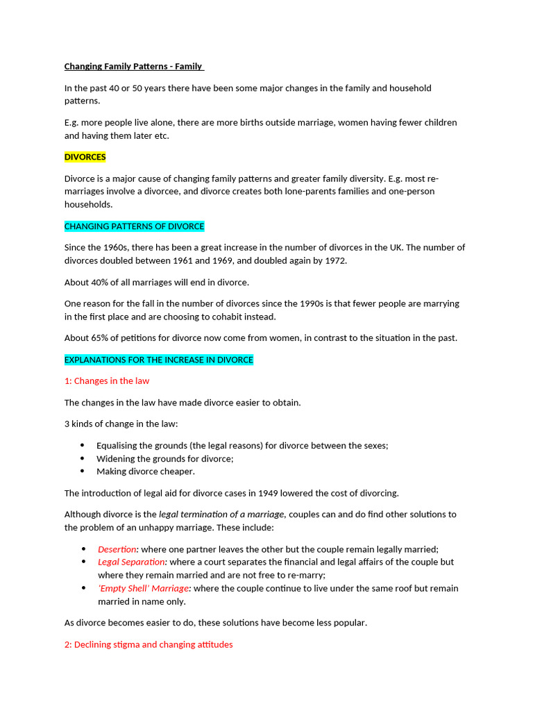 Changing Family Patterns | PDF | Divorce | Family