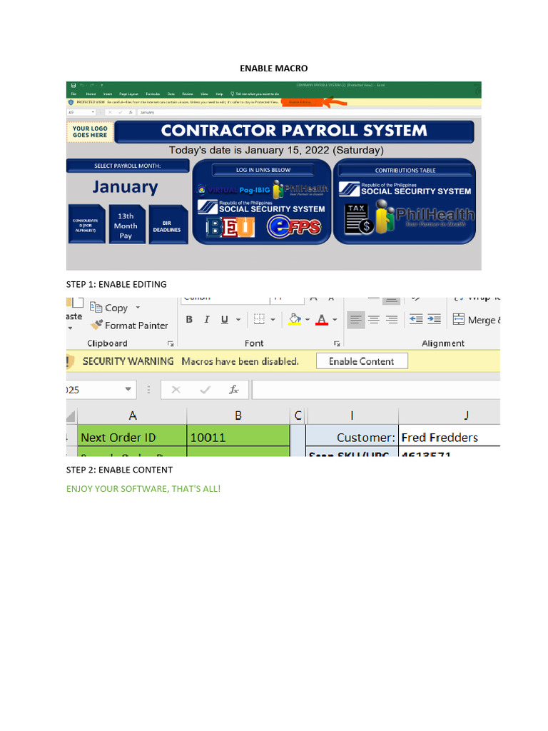How To Enable Macro in Automatic Payroll System | PDF