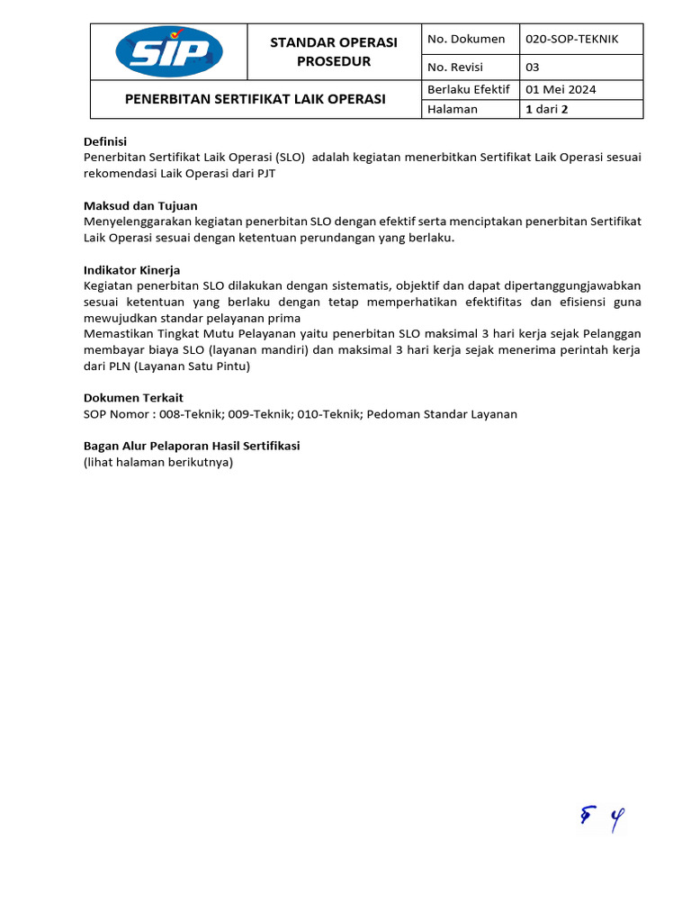 pbjy-7-SOP No. 020-SOP-TEKNIK PENERBITAN SLO Rev3-081024161110 | PDF