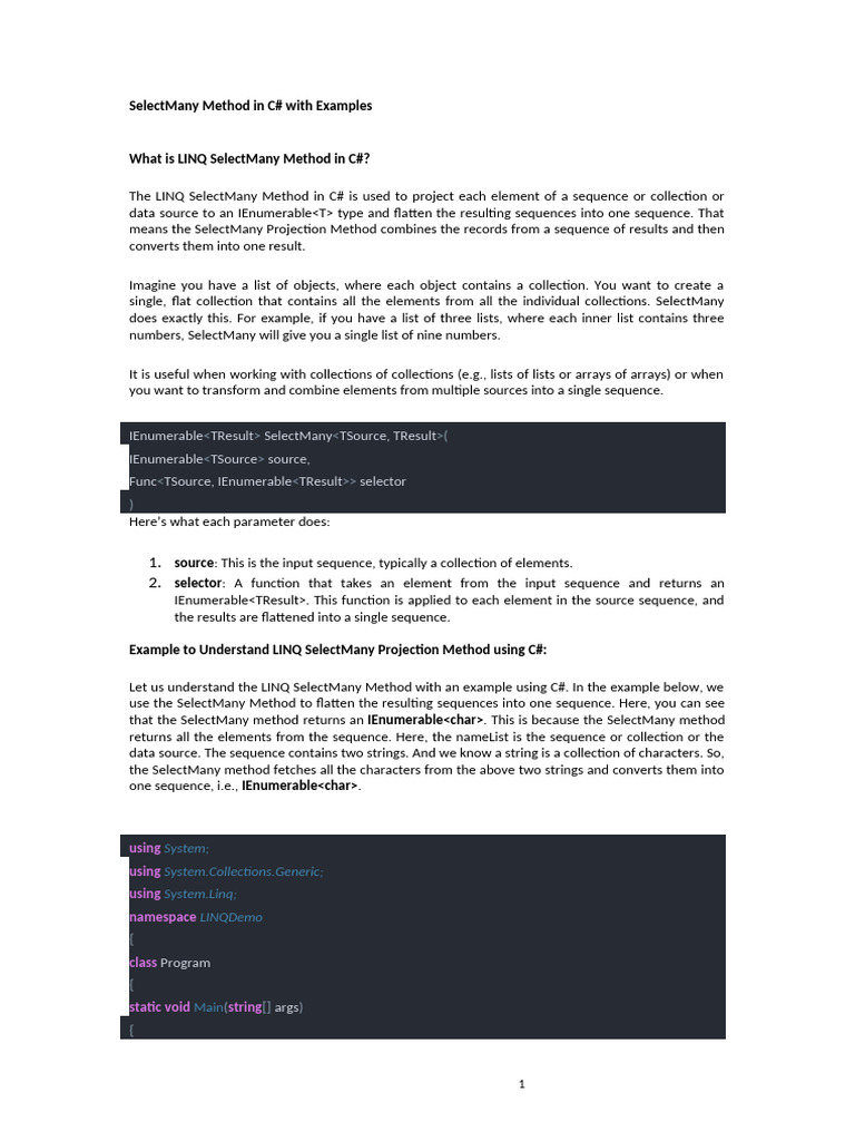 Selectmany Method In C Pdf Language Integrated Query C Sharp Programming Language
