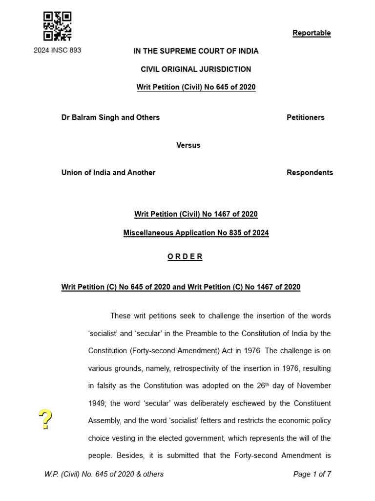 DR Balram Singh and Other V Union of India 572913 | PDF | Secularism ...