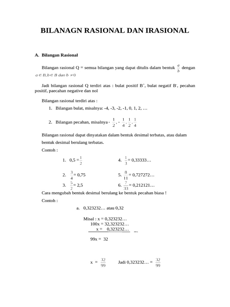 Bilangan Rasional dan Irasional: Panduan Lengkap | PDF