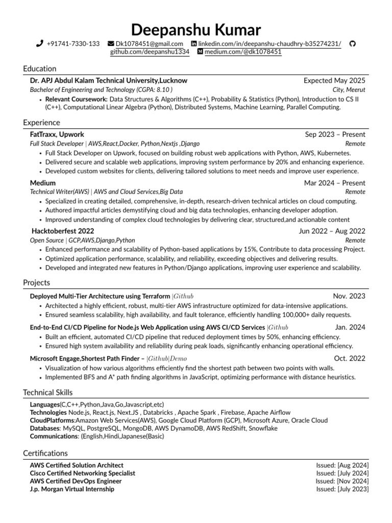 Deepanshu CV 2025 Shell | PDF | Cloud Computing | Amazon Web Services