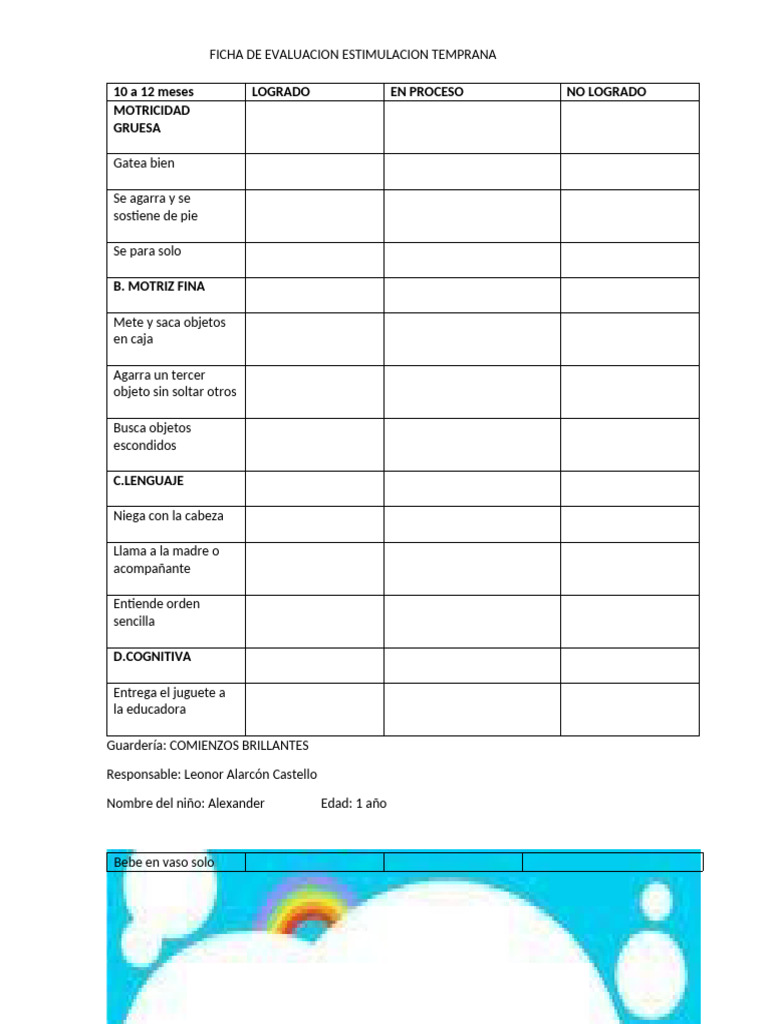 Ficha de Evaluacion Estimulacion Temprana (Autoguardado) | PDF
