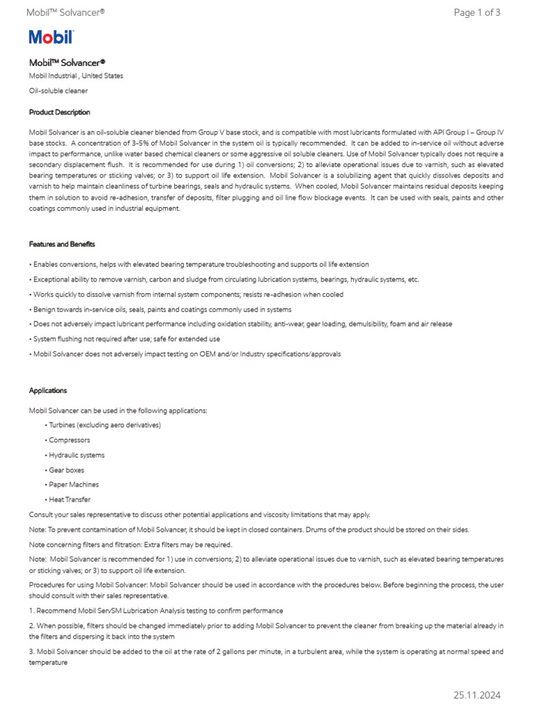 US XX Mobil Solvancer | PDF | Lubricant | Filtration