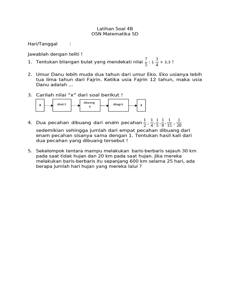 Latihan Soal OSN Matematika SD 4B 051124 | PDF