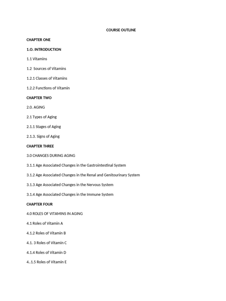 COURSE OUTLINE-WPS Office | PDF | Vitamin A | Vitamin