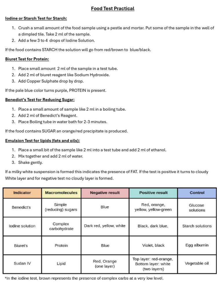 Food Test Practical | PDF